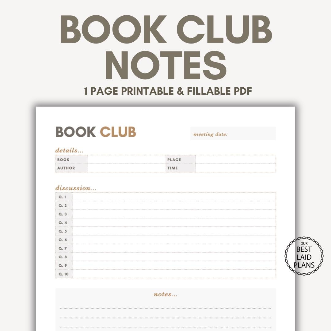 Book Club Meeting Planner One Page Planning Page Printable PDF Book ...