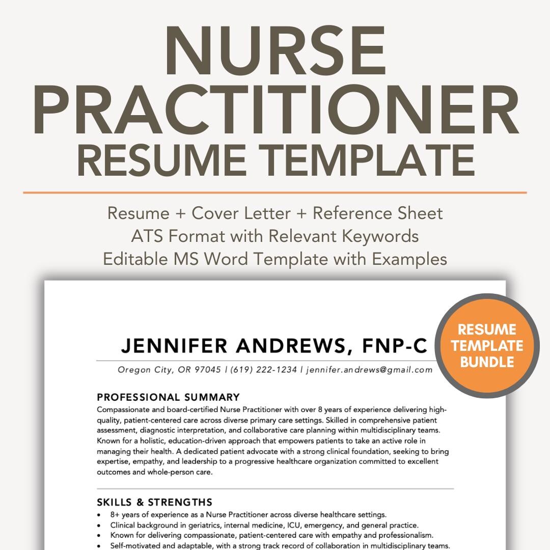 Nurse Practitioner Resume Template ATS Friendly, Nurse Practitioner ATS ...