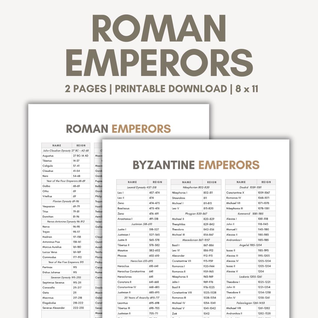 Roman Emperors List Printable Roman Emperors List Caesars Leaders ...