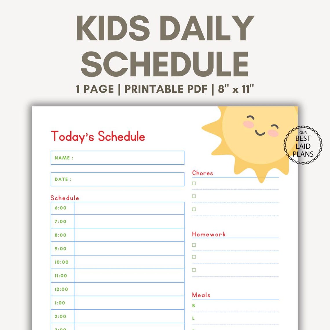 Kids Daily Routine Printable PDF, Kids Daily Planner, Kids Daily ...