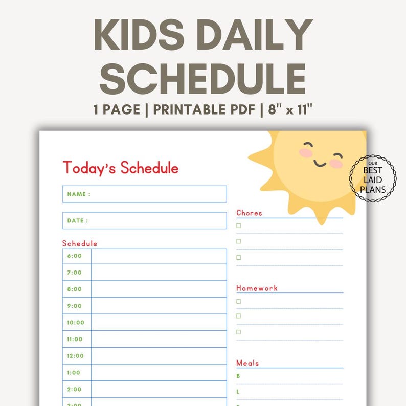 Kids Daily Routine Printable PDF, Kids Daily Planner, Kids Daily ...