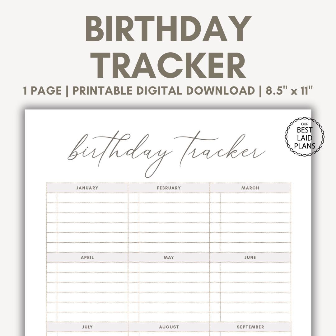 Birthday Tracker PDF Printable Family Birthday Reminder Calendar ...