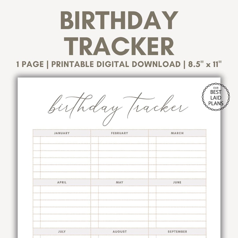 Birthday Tracker Printable PDF, Birthday Tracking Calendar, Keep Track ...