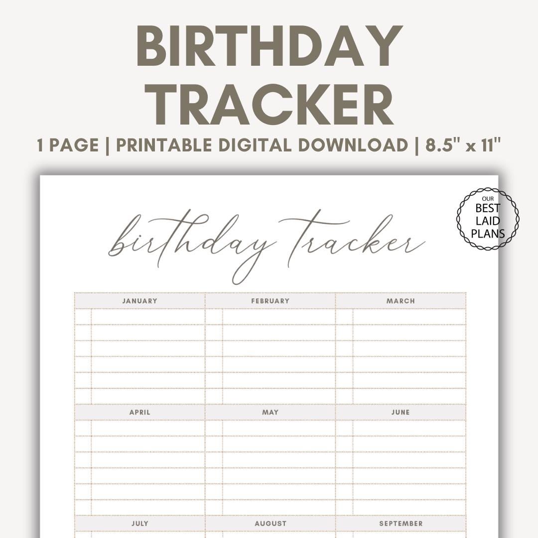 Birthday Tracker Printable PDF, Birthday Tracking Calendar, Keep Track ...