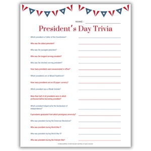 Presidents Day Trivia Questions Printable, US Presidents Day Quiz ...