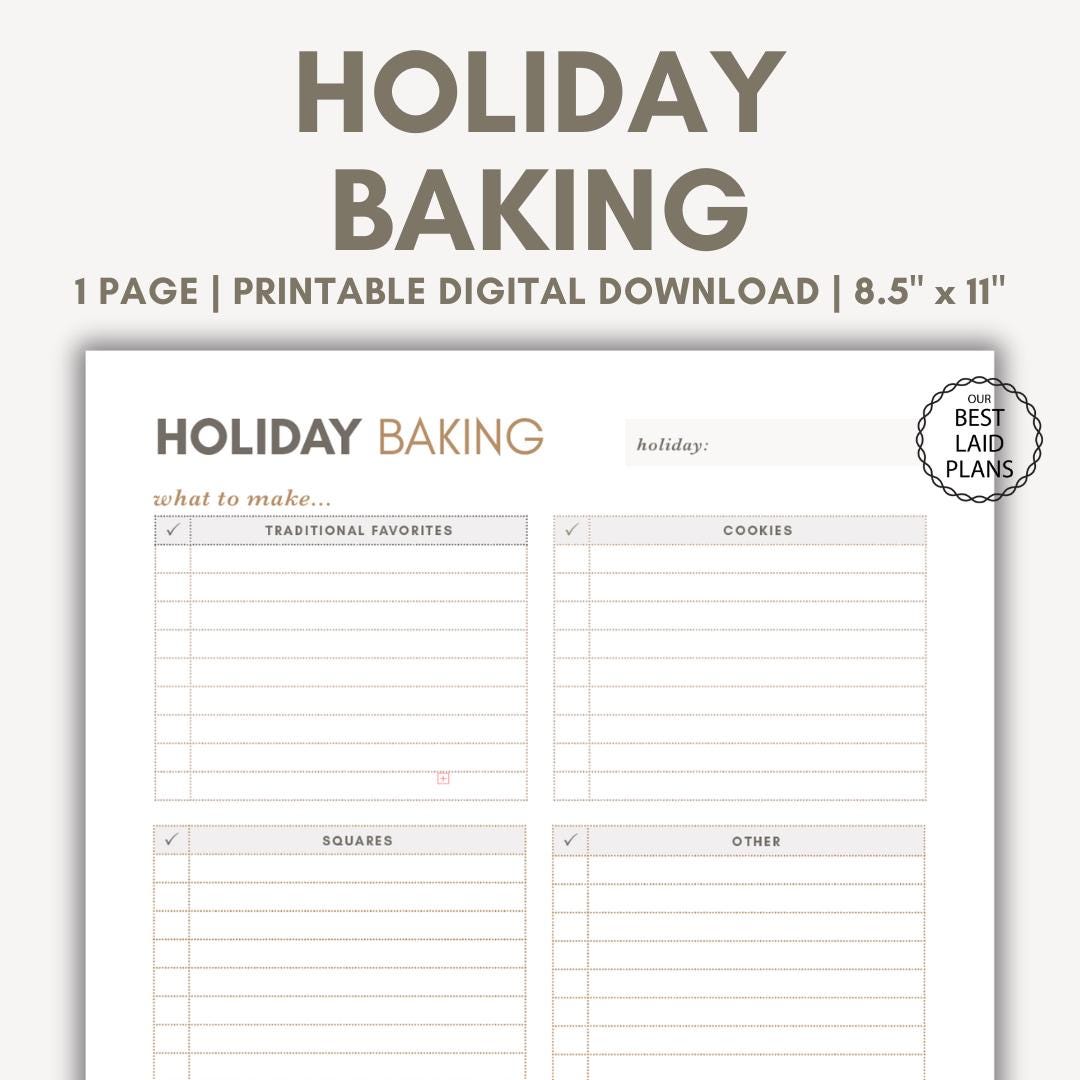 Holiday Baking Planner Printable, Holiday Baking Tracker Planner PDF ...