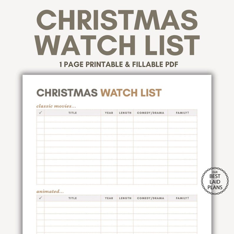 Christmas Movie Watch List Printable Planner, Movies to Watch Tracker ...