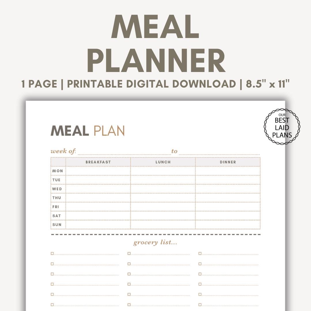 7 Day Family Meal Plan, Printable Weekly Food Planner, Weekly Family ...