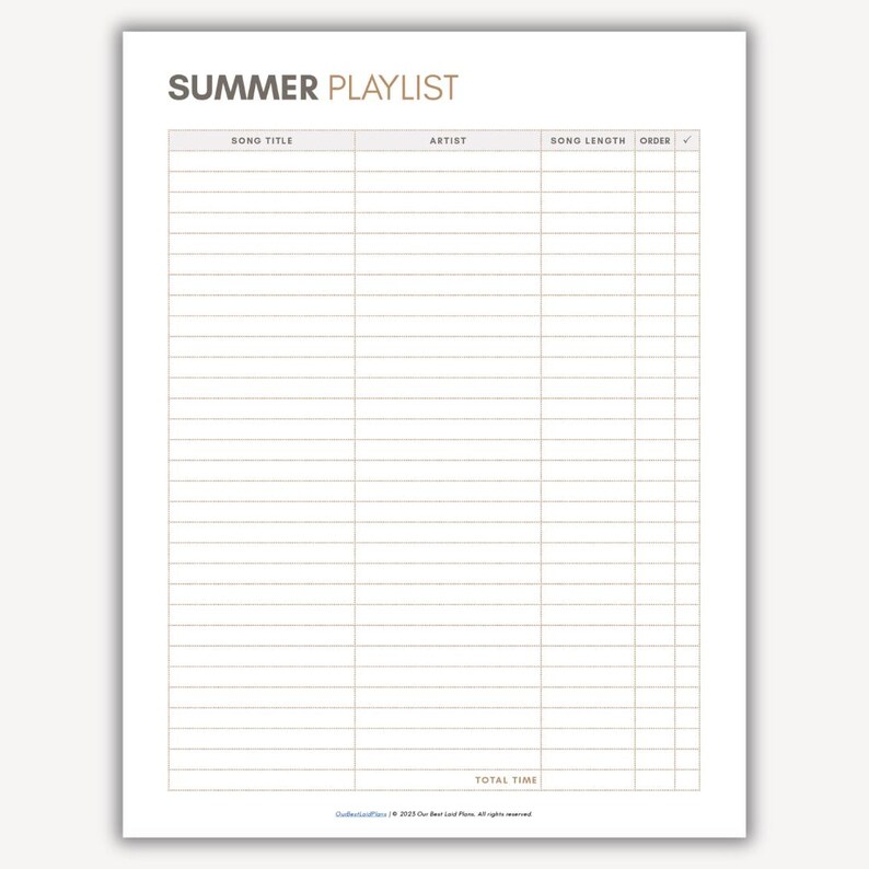 Summer Playlist Planner Printable PDF Summer Music Printable Trendy ...