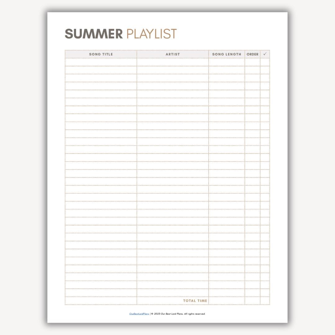 Summer Playlist Planner Printable PDF Summer Music Printable Trendy ...