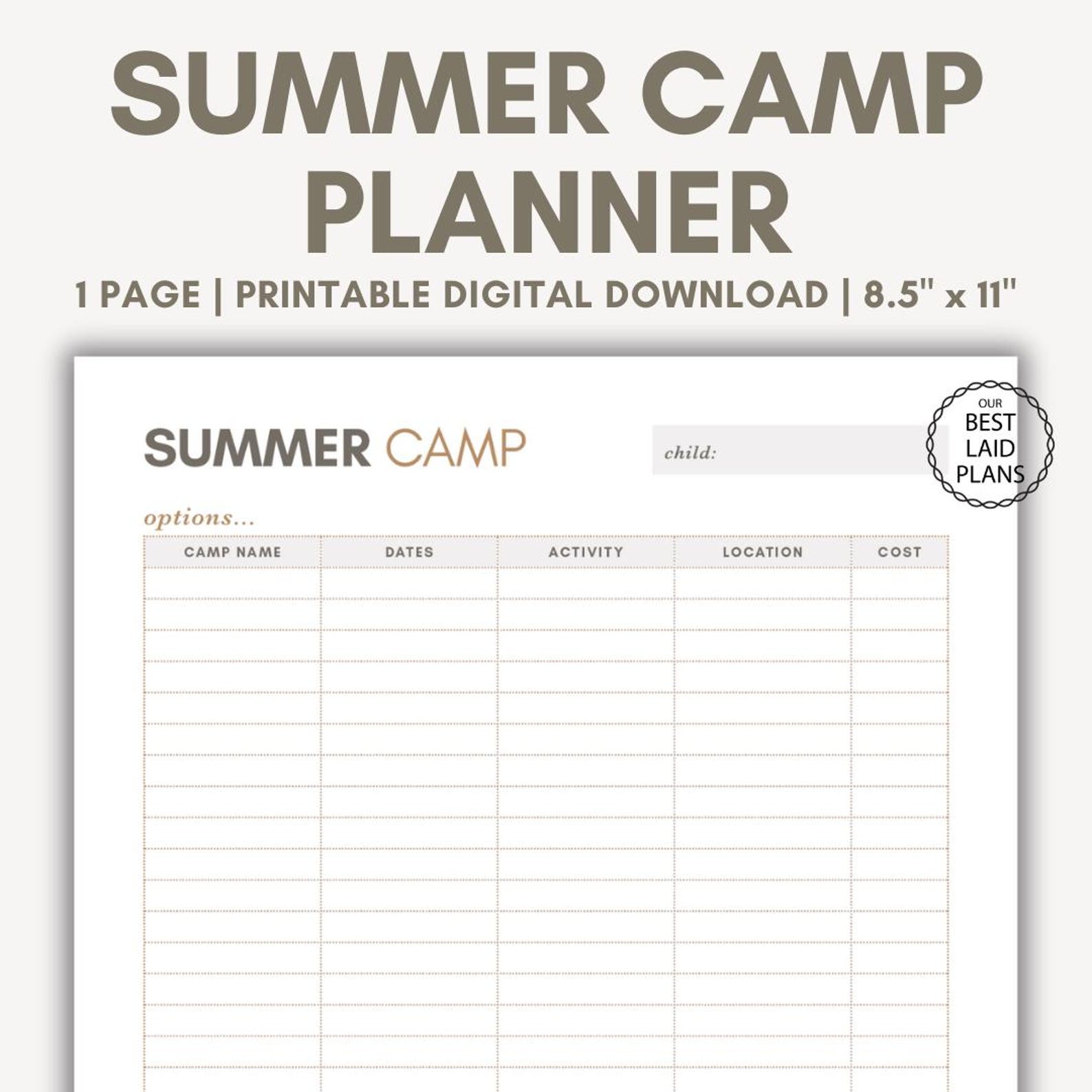 Summer Camp Planner Printable PDF, Summer Camp, Summer Planning Ideas ...