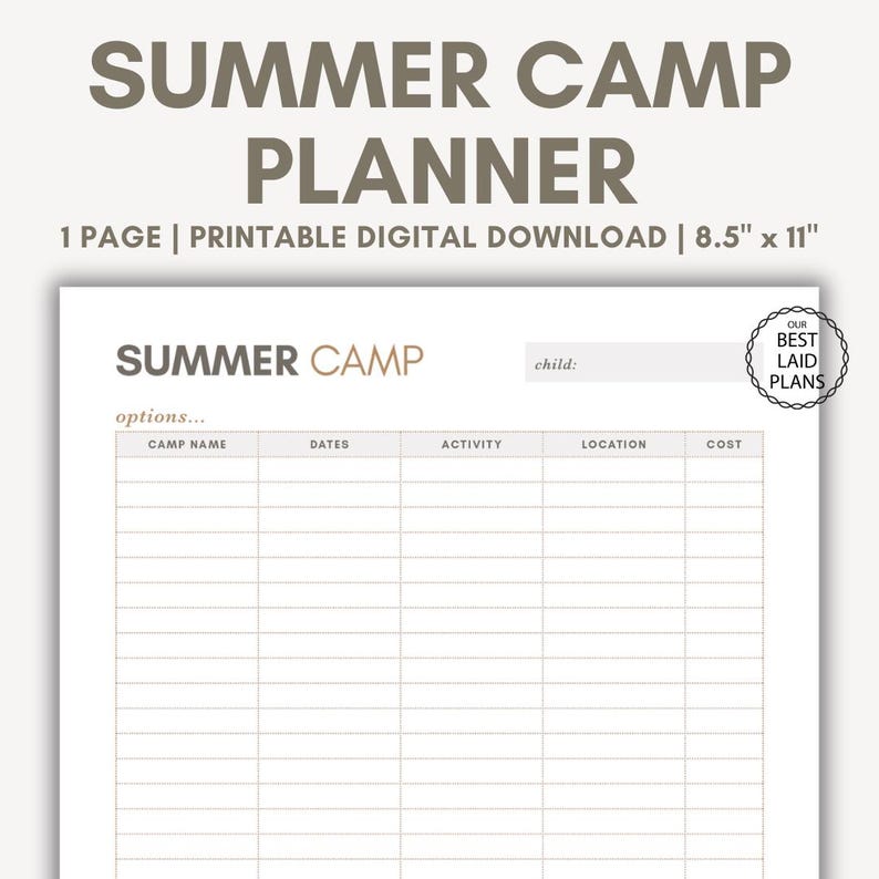 Summer Camp Planner Printable PDF, Summer Camp, Summer Planning Ideas ...