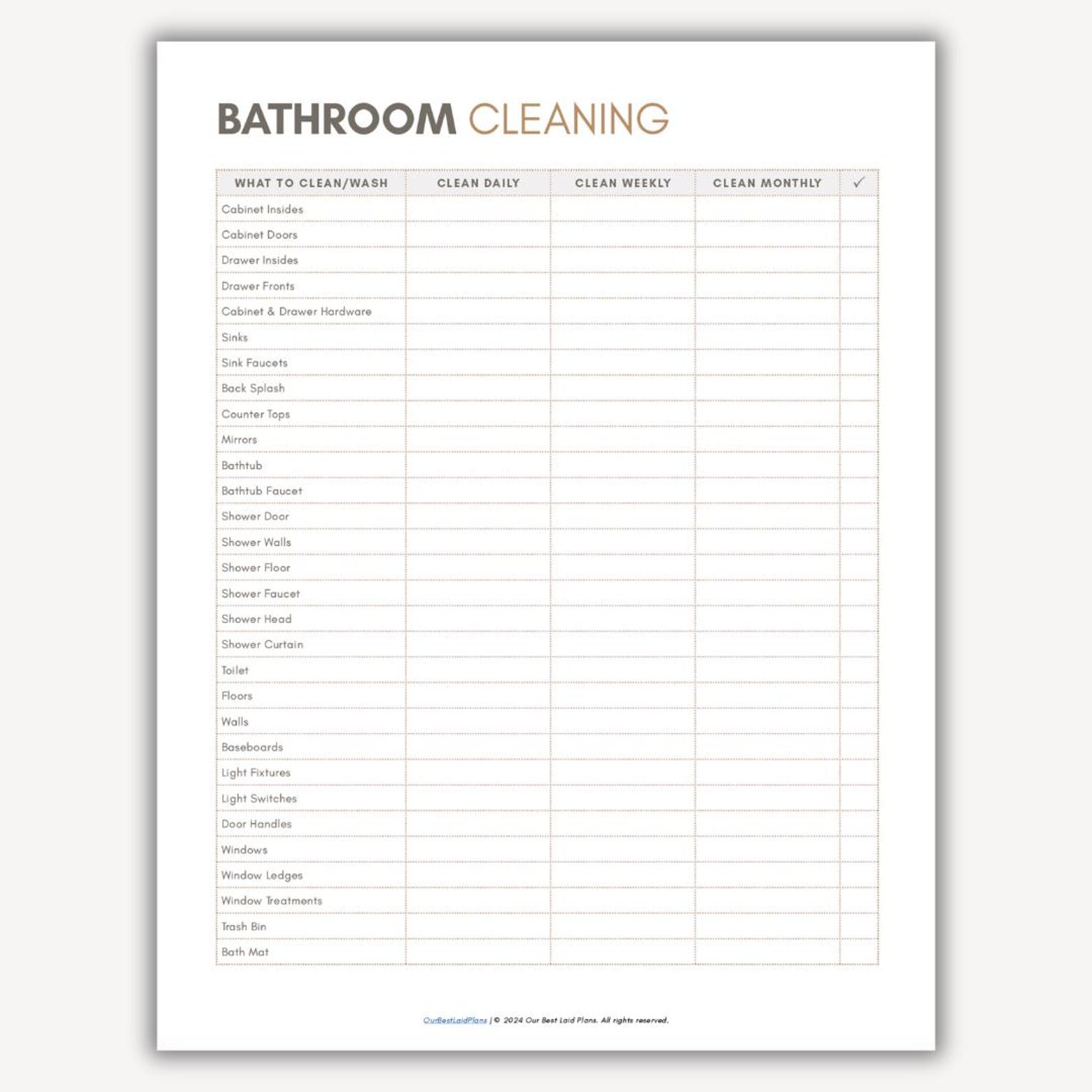 Bathroom Cleaning Checklist PDF, Bathroom Cleaning Checklist Printable ...