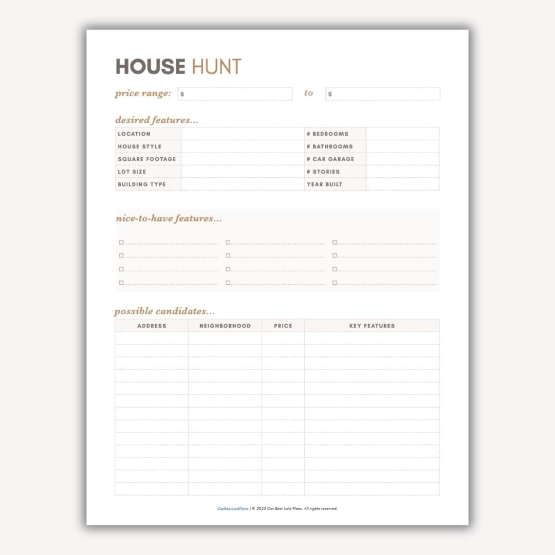 House Hunting Checklist Planner Printable PDF Editable Google Docs ...