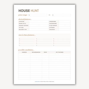 House Hunting Checklist Planner Printable PDF Editable Google Docs ...