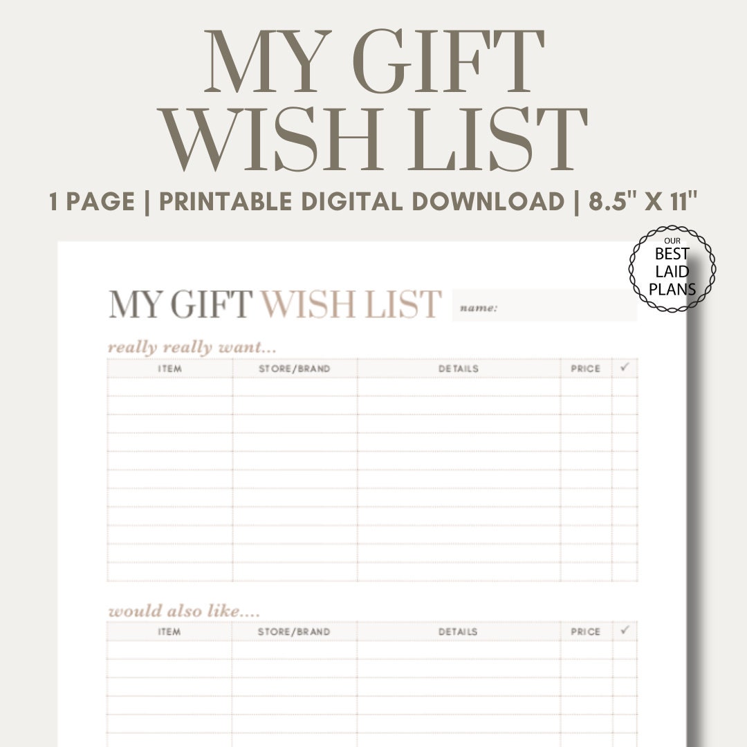 Gift Wish List Planning Printable PDF, Gift List Planner, Gift List ...