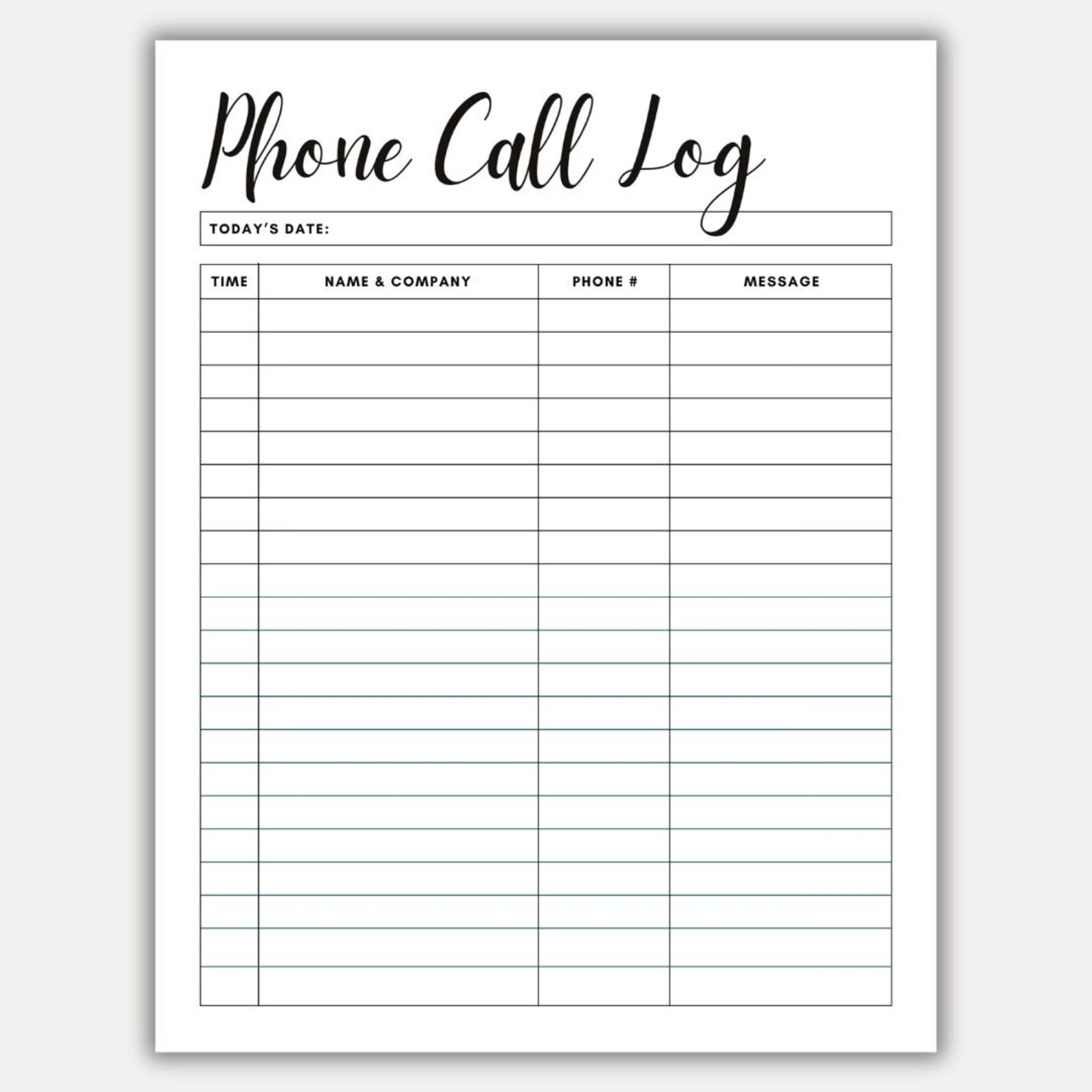 Phone Call Log Sheet Printable, Phone Call Message Log Template ...