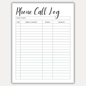 Phone Call Log Sheet Printable, Phone Call Message Log Template ...