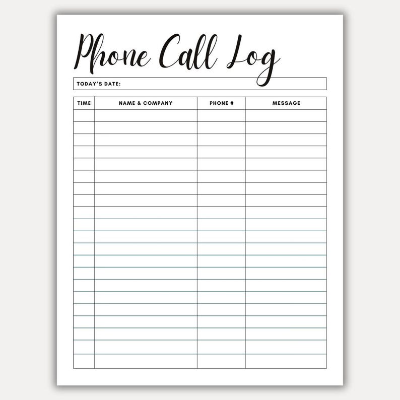 Phone Call Log Sheet Printable, Phone Call Message Log Template ...