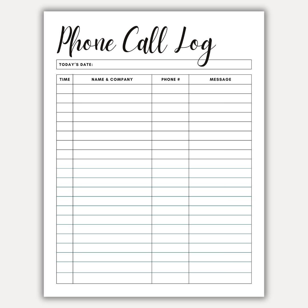 Phone Call Log Sheet Printable, Phone Call Message Log Template ...