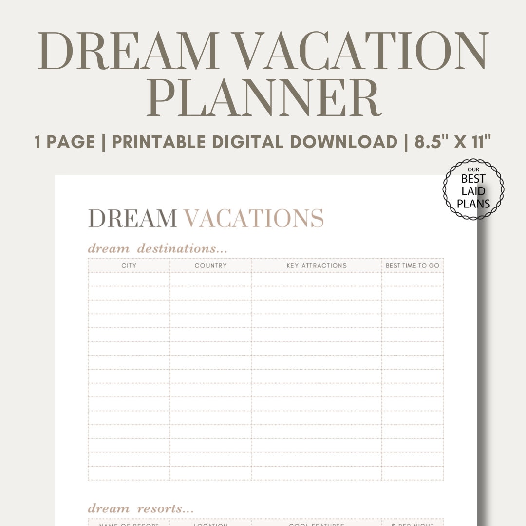 Dream Vacation Planner Printable Dream Trip Planner Vacation Planner ...