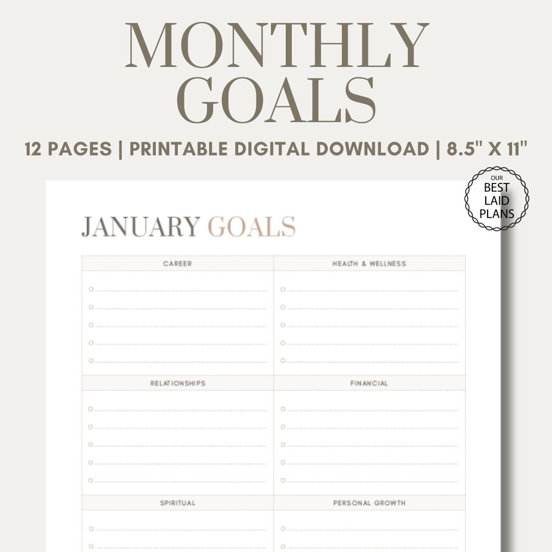 Monthly Goal Planner Printable PDF, Monthly Goal Tracker, Monthly Goal ...