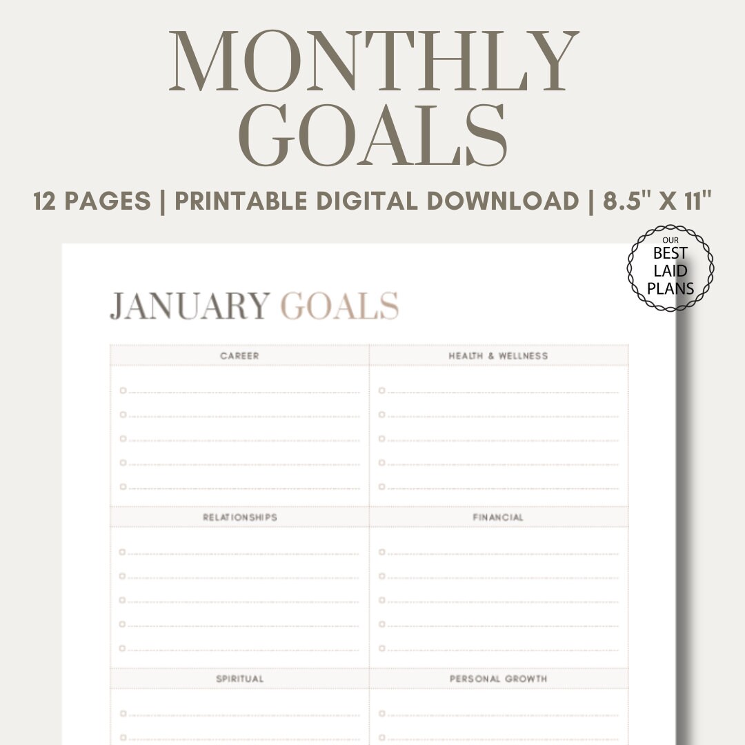 Monthly Goal Planner Printable PDF, Monthly Goal Tracker, Monthly Goal ...