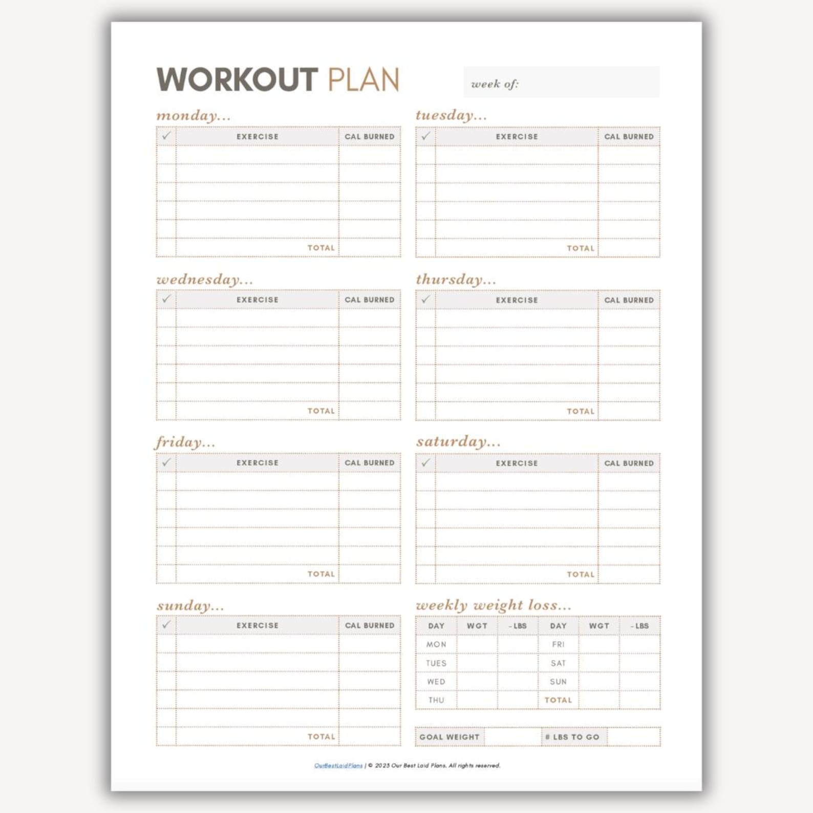 Workout Planner Printable, Workout Planner Template, Workout Planner ...