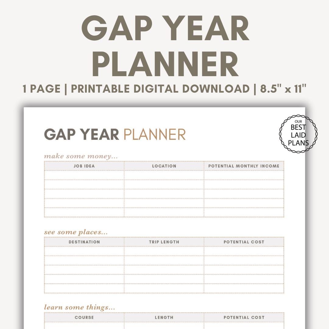 Gap Year Planner Printable PDF, Gap Year Ideas, Planning My Gap Year ...