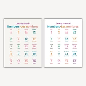 French Numbers Chart Printable Numbers 1-20 in French English to French ...