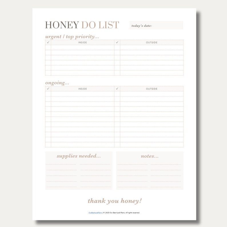 Honey Do List Printable PDF, Honey to Do List, Husband Chore List ...