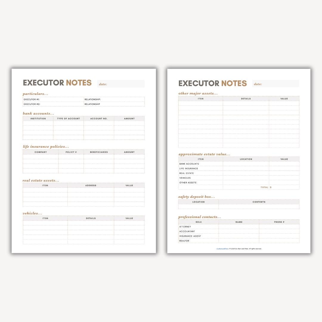 Executor Notes Printable PDF, Estate Executor Notes Will, Executor ...