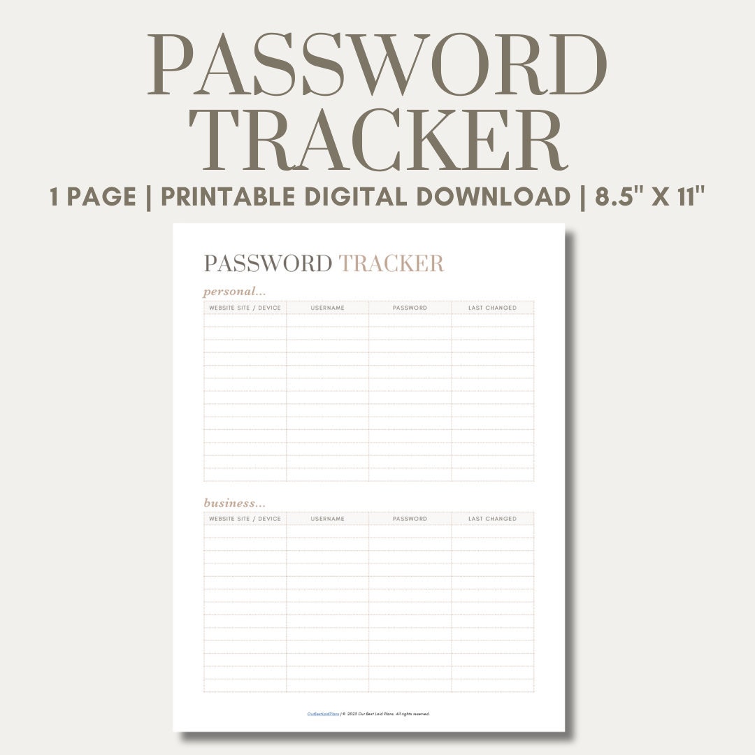 Password Tracker Printable Password Management Sheet Password Keeper ...