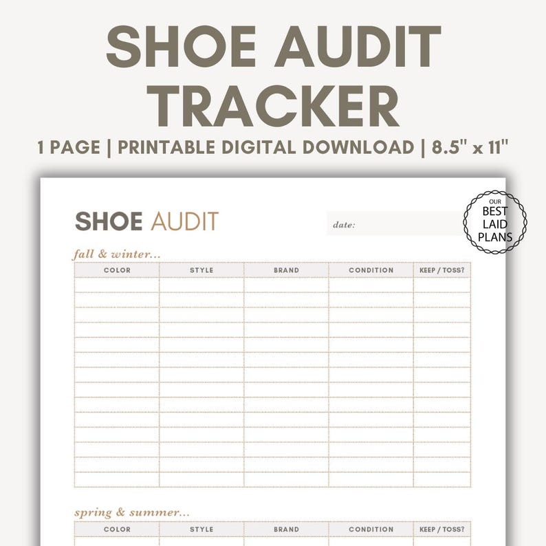 Shoe Audit Printable PDF, Shoe Inventory Planner Printable Digital ...