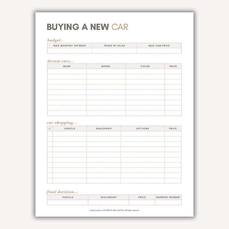 Buying a New Car Planner Printable PDF Life Planner Printable 2024 New ...