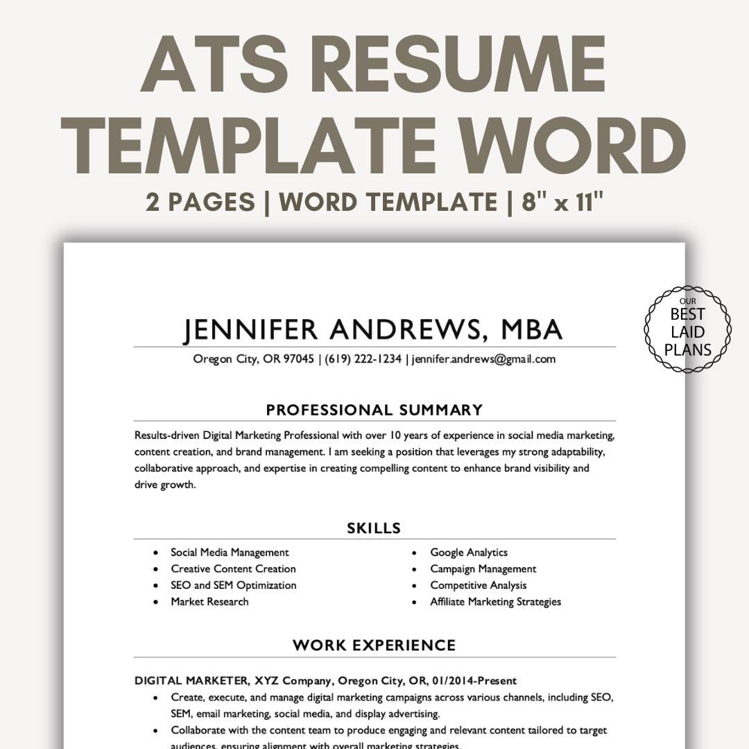 Resume Template ATS, ATS Resume Template Word, Applicant Tracking ...