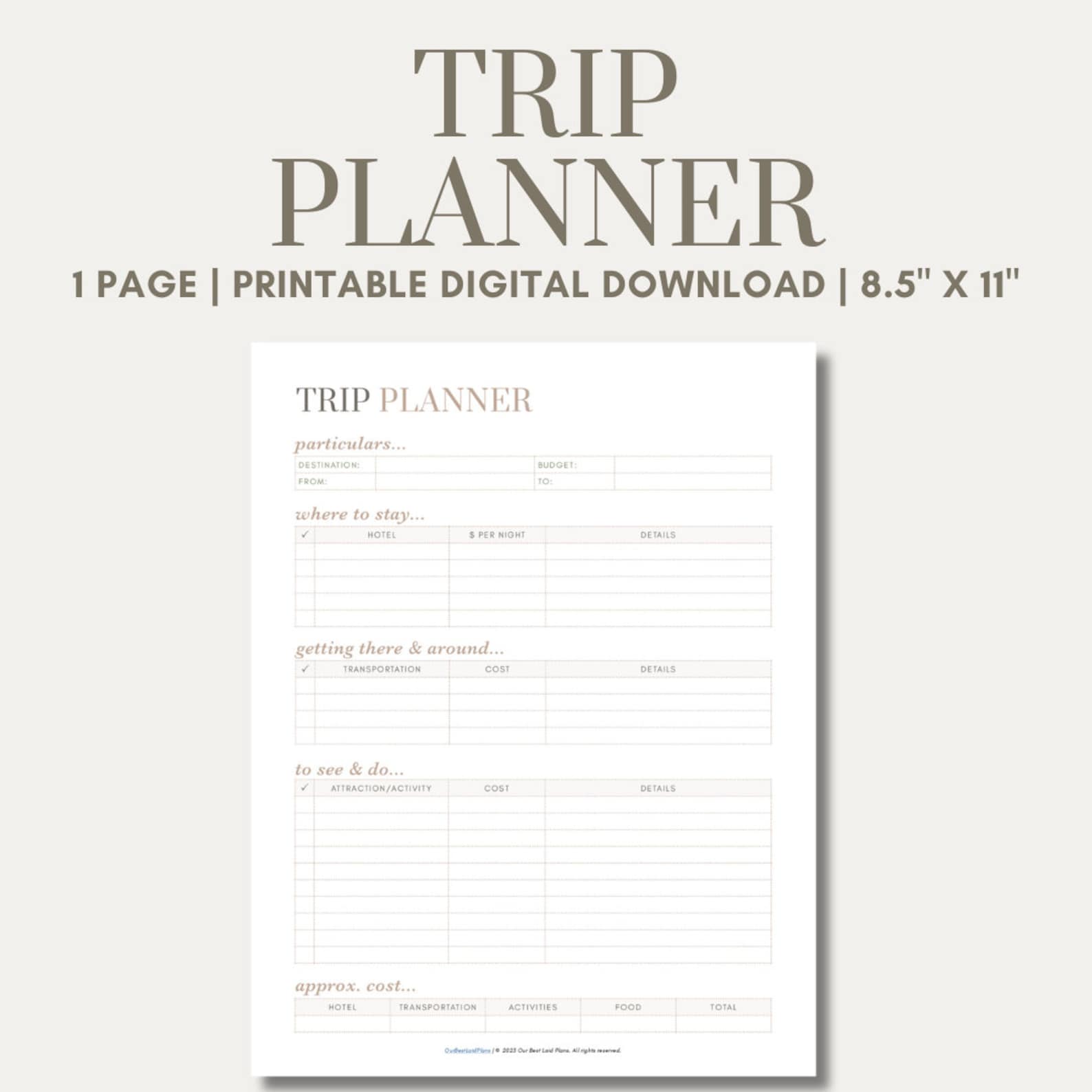 Trip Planner Printable Pages Digital Download, Travel Planning ...