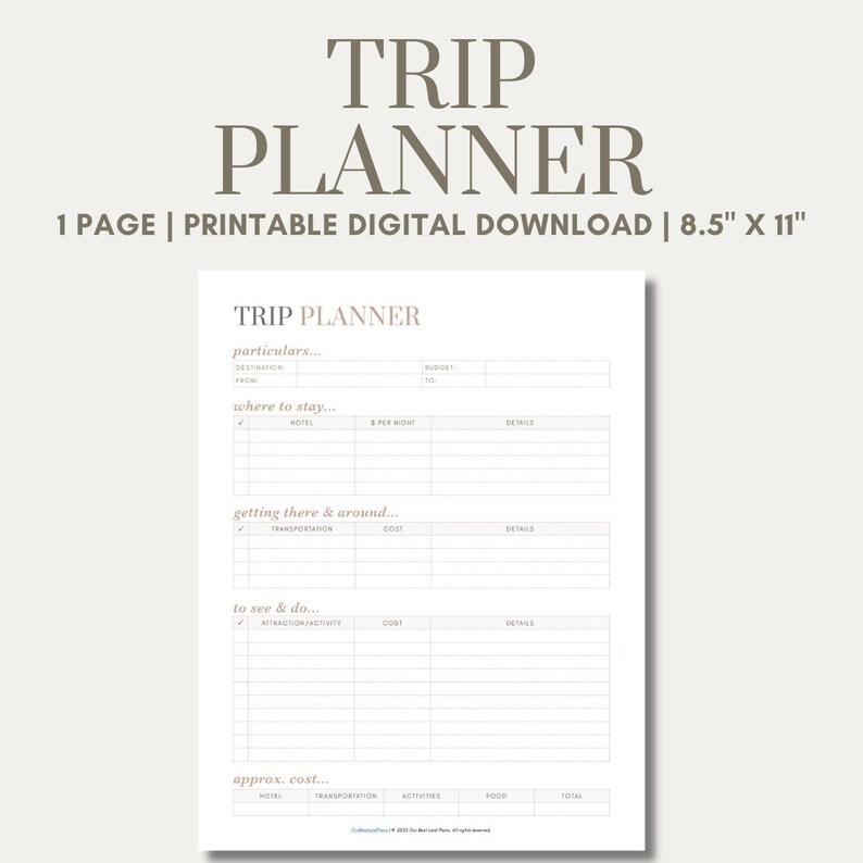 Trip Planner Printable Pages Digital Download, Travel Planning ...