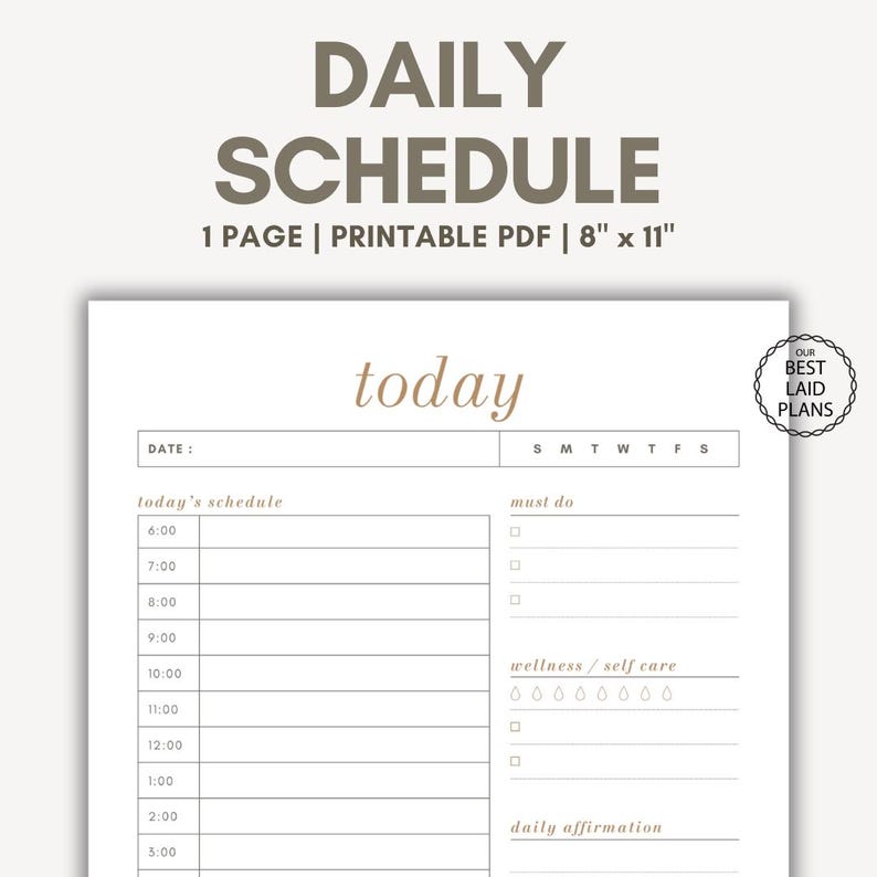 Daily Schedule With Hours Template Printable, Daily Schedule With Water ...