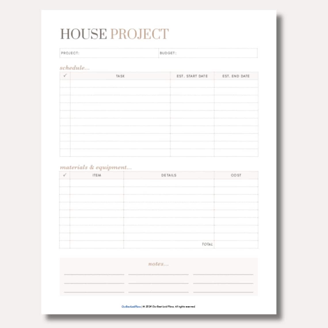 House Project Planner Printable PDF Google Docs Editable Home Project ...