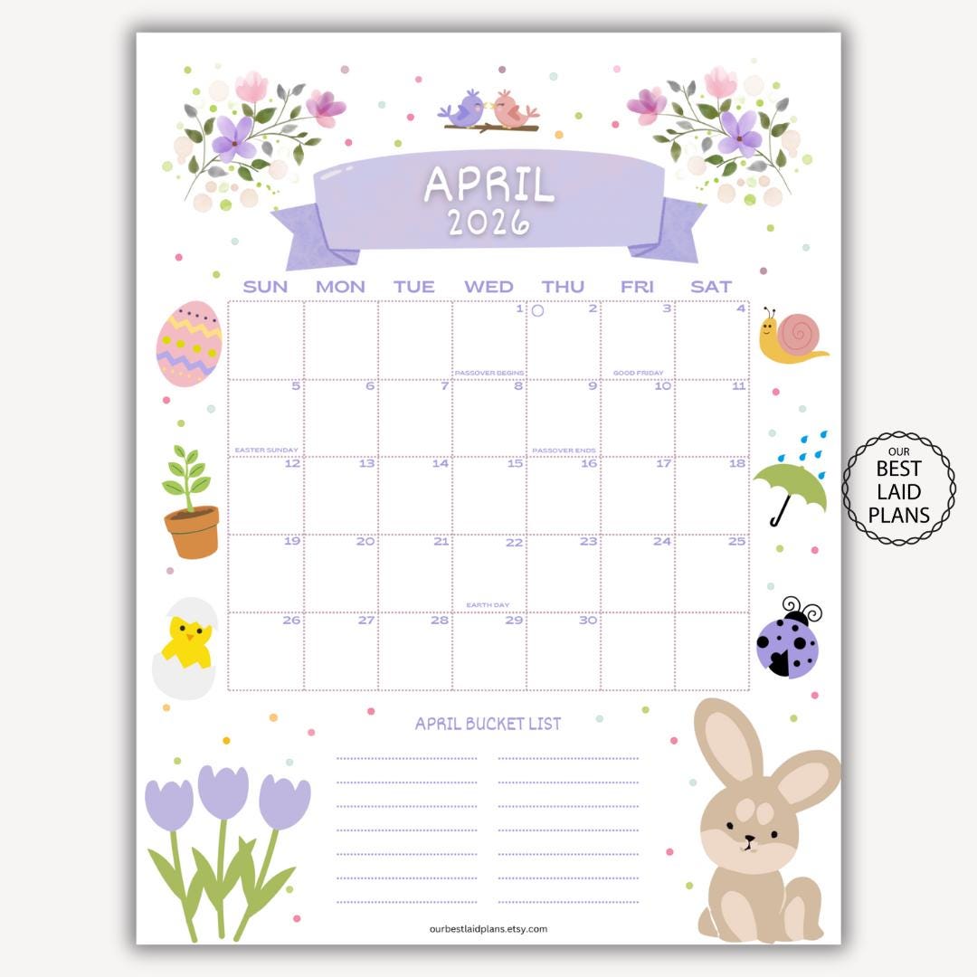April Calendar 2026 Printable, April 2026 Page With Important Dates ...