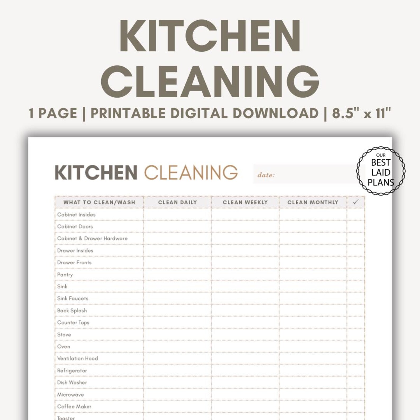 Kitchen Cleaning Checklist PDF, Kitchen Cleaning Checklist Printable ...