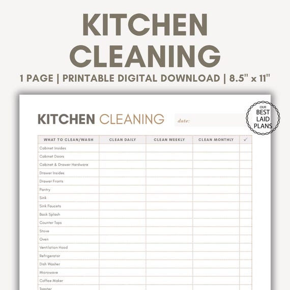 Clean Kitchen Checklist 40 Printable House Cleaning Checklist