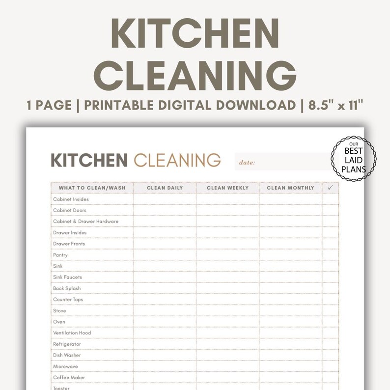 Kitchen Cleaning Checklist PDF, Kitchen Cleaning Checklist Printable ...