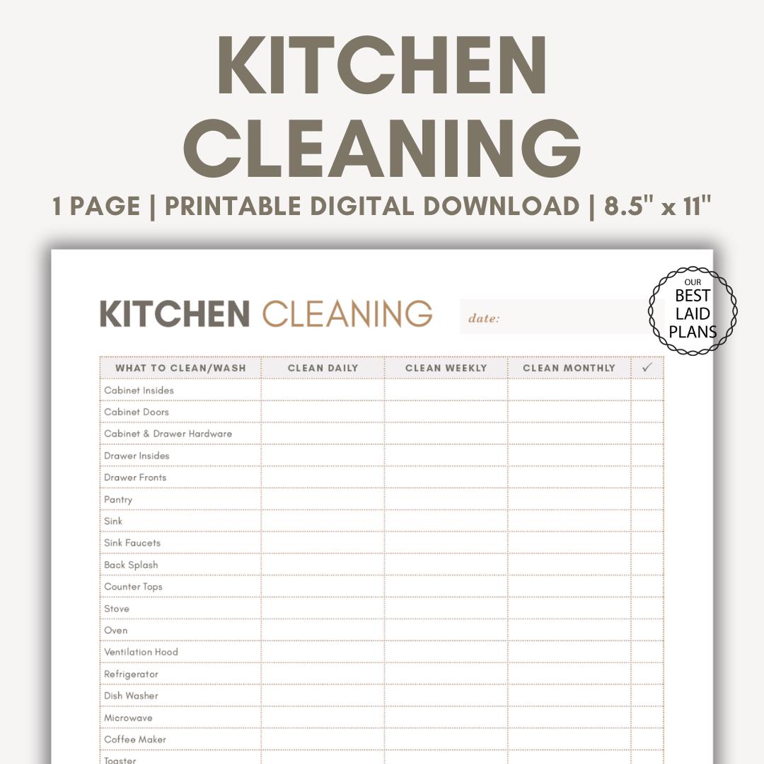 Kitchen Cleaning Checklist PDF, Kitchen Cleaning Checklist Printable ...