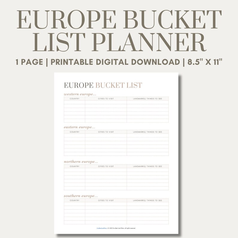 Europe Bucket List Printable PDF, Europe Travel List, Europe Vacation ...