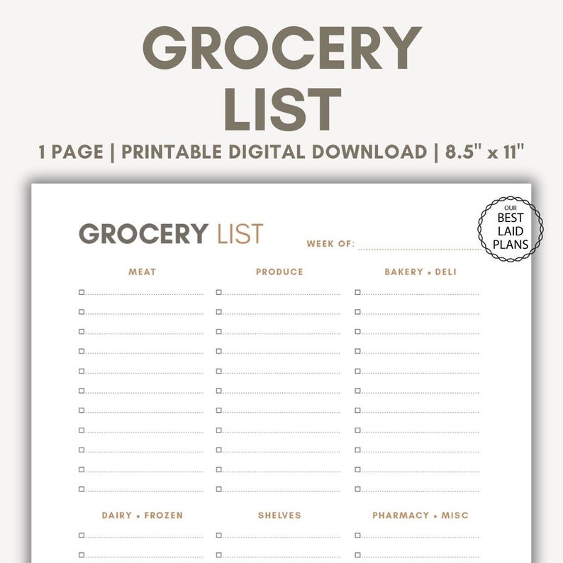 Grocery List PDF Grocery Shopping List Printable PDF Grocery List ...