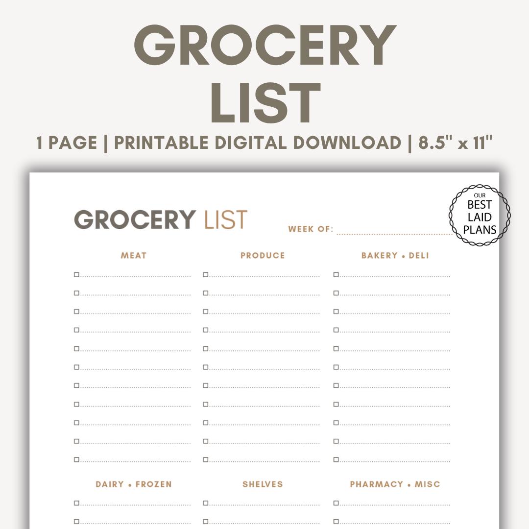 Printable Grocery List PDF, Printable Grocery List Template, Printable ...