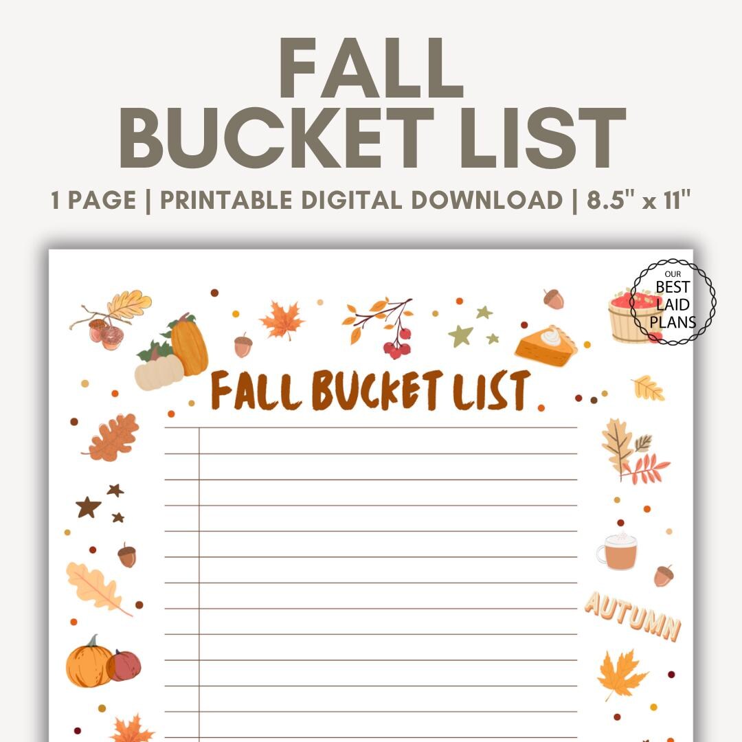 Fall Bucket List Printable, Fall Bucket List PDF, Fall Bucket List Template, Cute Fall Bucket ...