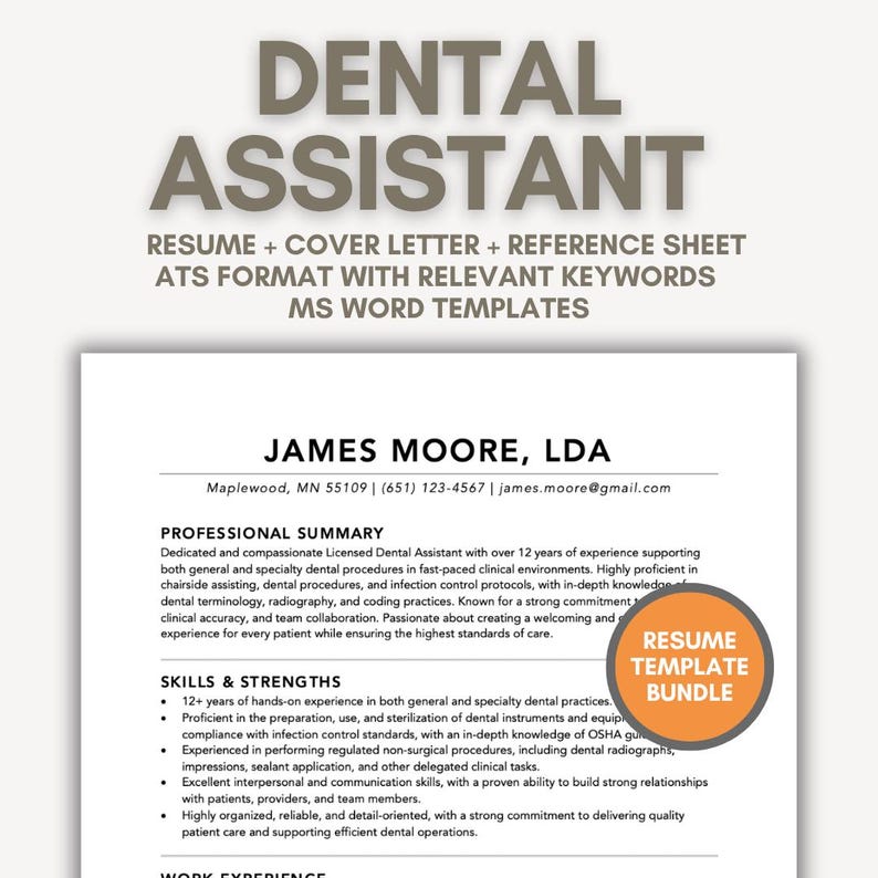Dental Assistant Resume Template With Cover Letter and Example / Sample ...